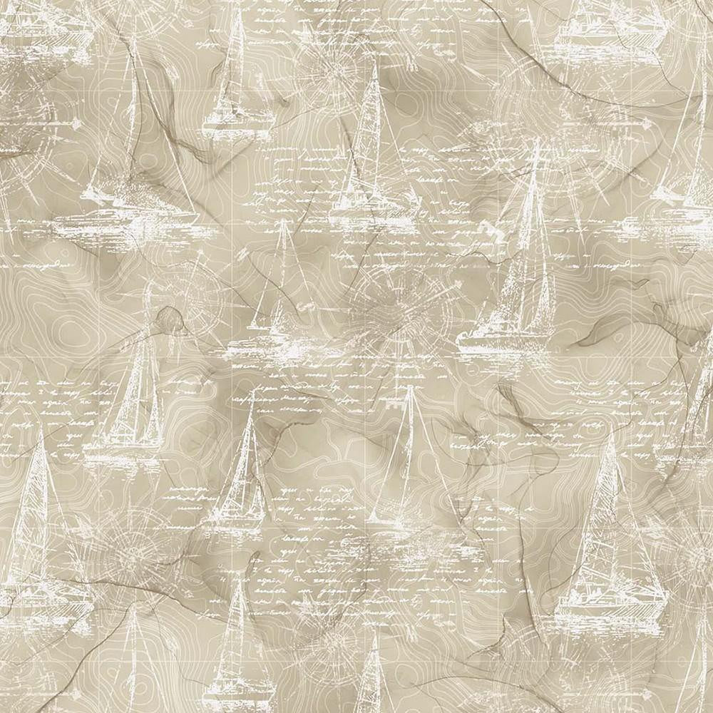 Sail Away - Sail Boat Line Drawing - Beige Multi - 50cm – The Patchwork ...
